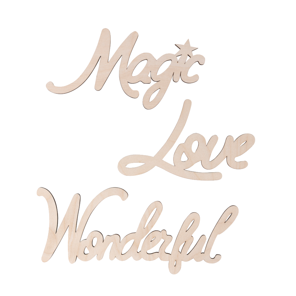 Wooden lettering "Magic-Love-Wonderful", set of 3 - VBS Hobby